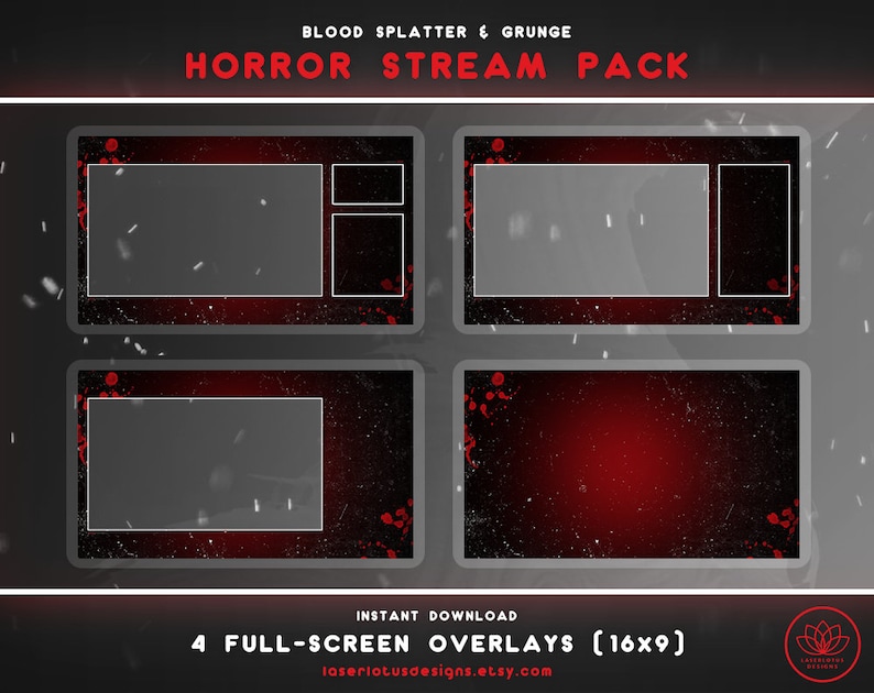 Horror Game Stream Overlay Package // Blood Splatter & Grunge (for Dead ...