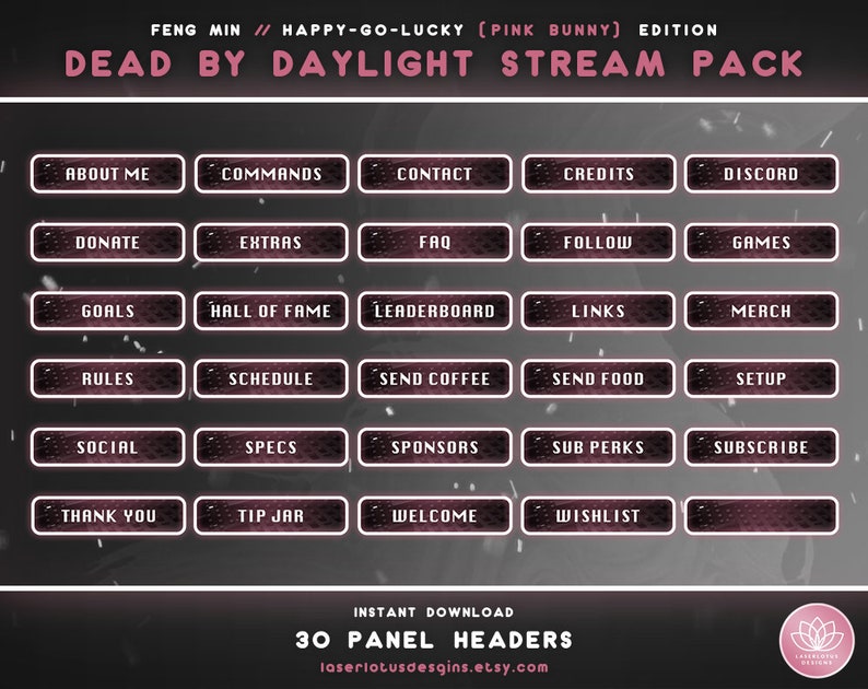 Dead by Daylight // Pink Bunny Feng Min Stream Overlay Package - Etsy