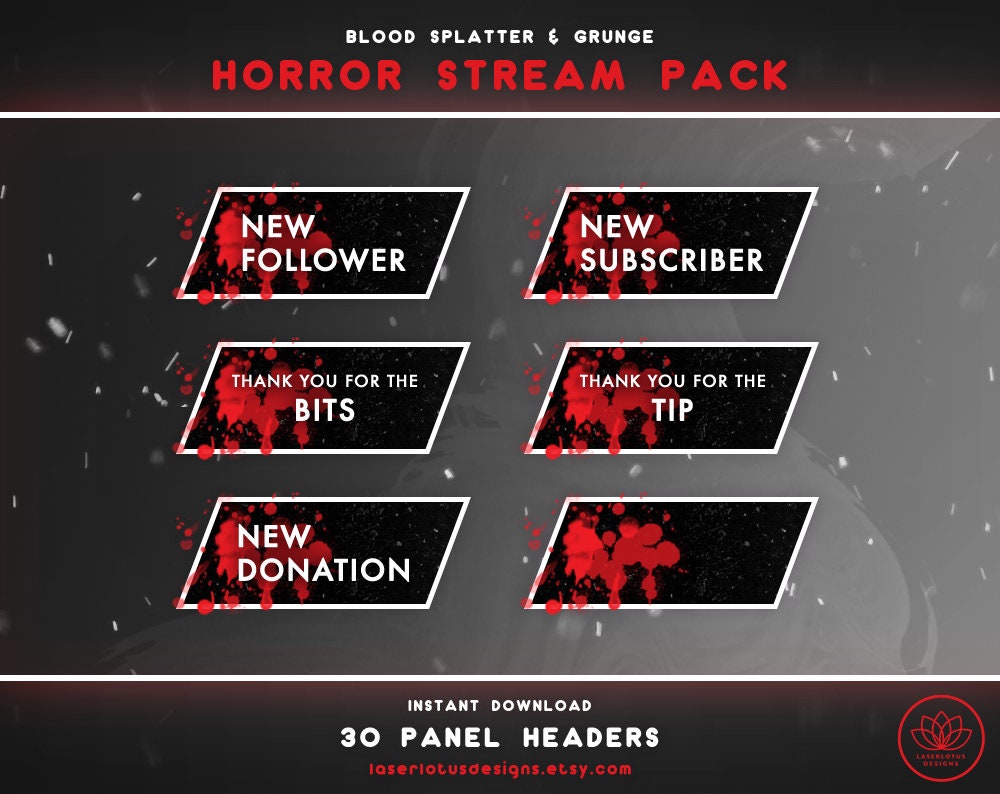 Horror Game Stream Overlay Package // Blood Splatter & Grunge (for Dead ...