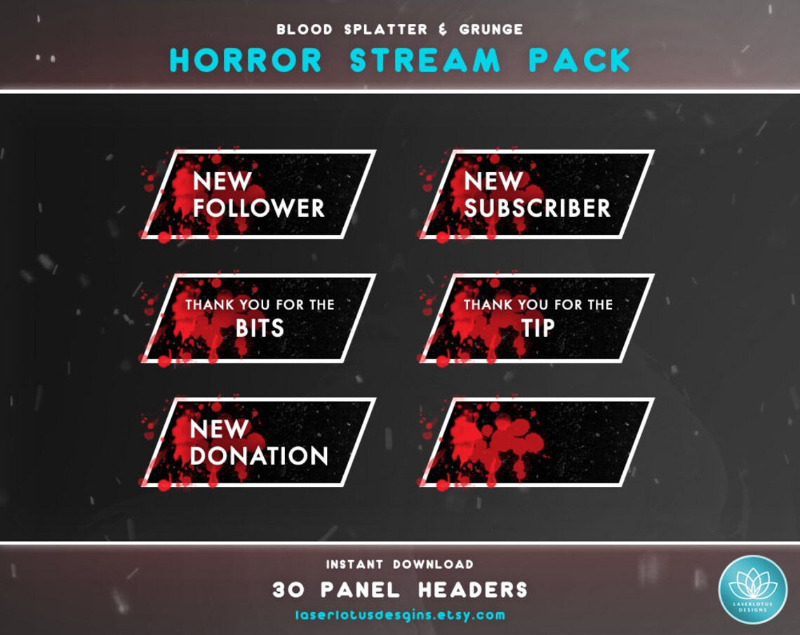 Horror Game Stream Overlay Package // Blood Splatter & Grunge - Etsy