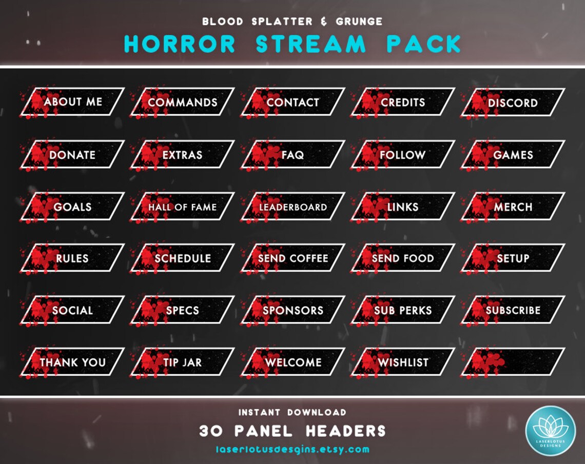 Horror Game Stream Overlay Package // Blood Splatter & Grunge - Etsy