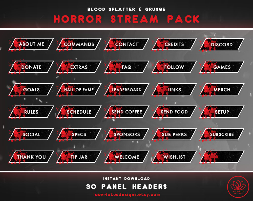 Horror Game Stream Overlay Package // Blood Splatter & Grunge for Dead ...