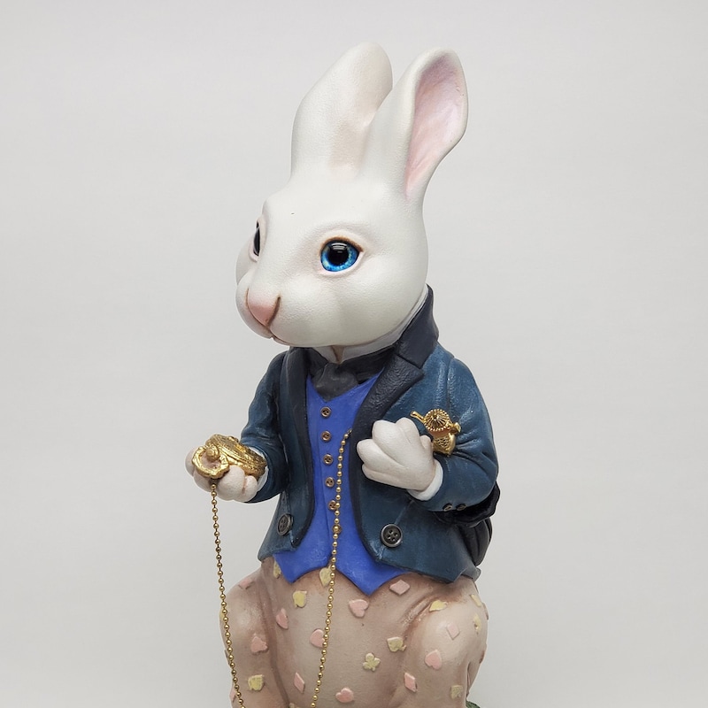 Rabbit With Clock Figurine - Etsy