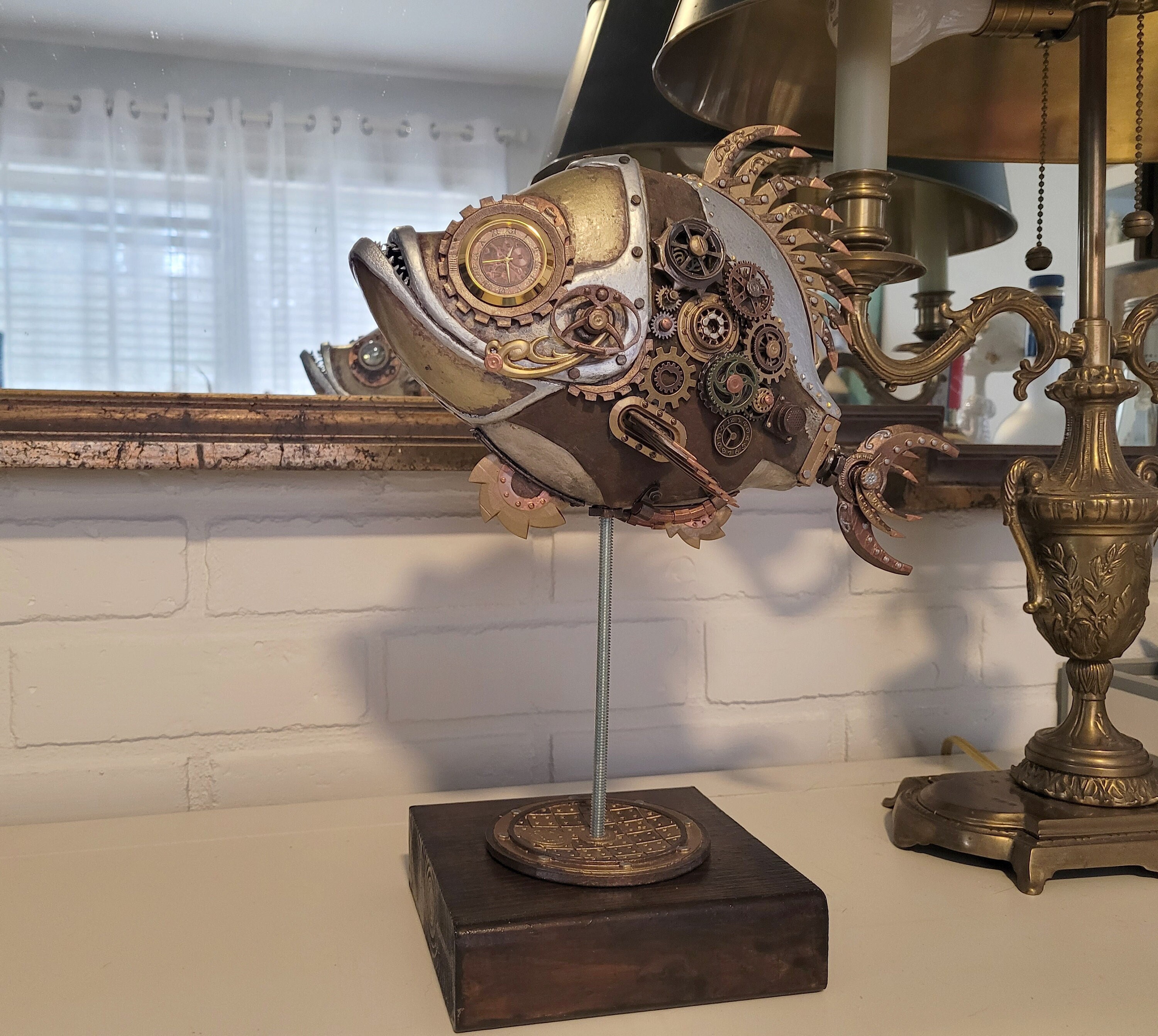 Steampunk Fish Clock Piranha Sculpture Fish Sculpture Custom Made ...