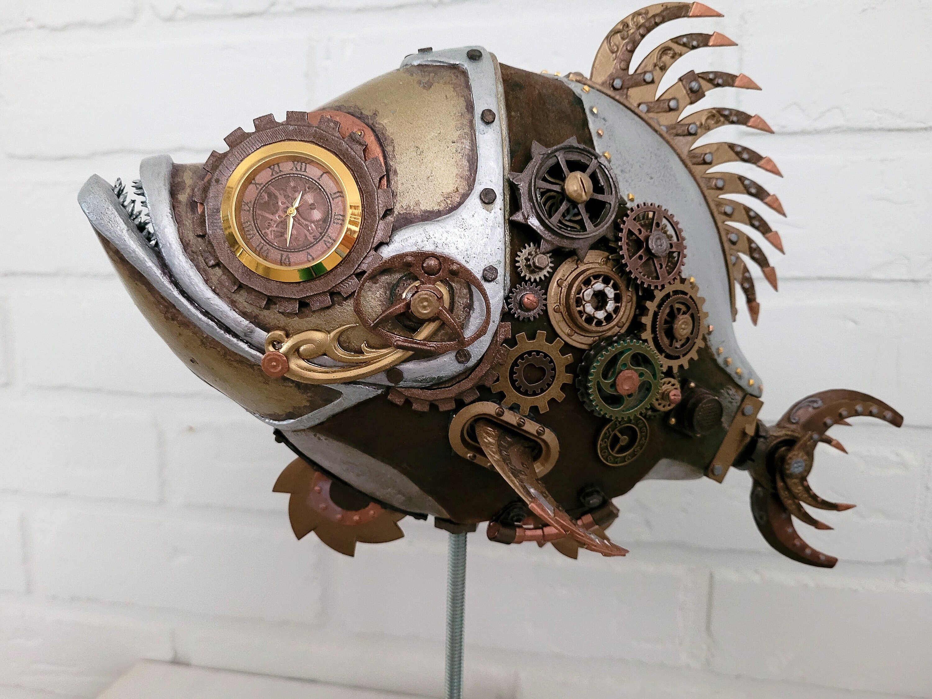 Steampunk Fish Clock Piranha Sculpture Fish Sculpture Custom Made ...