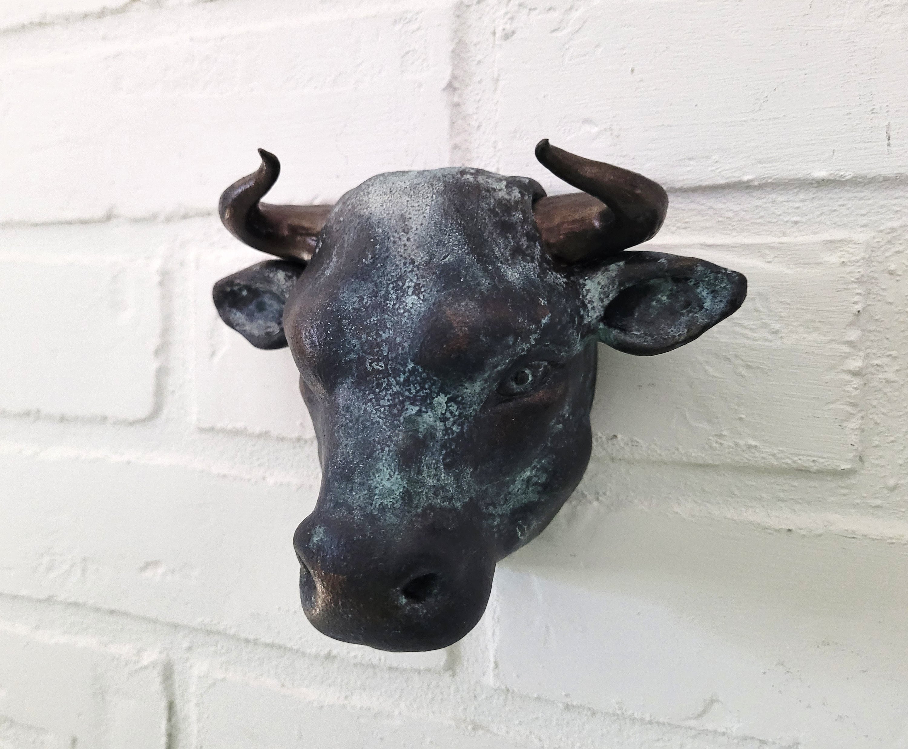 Bull Head Wall Sculpture | Aged Bronze Patina Finish | Taurus Zodiac ...