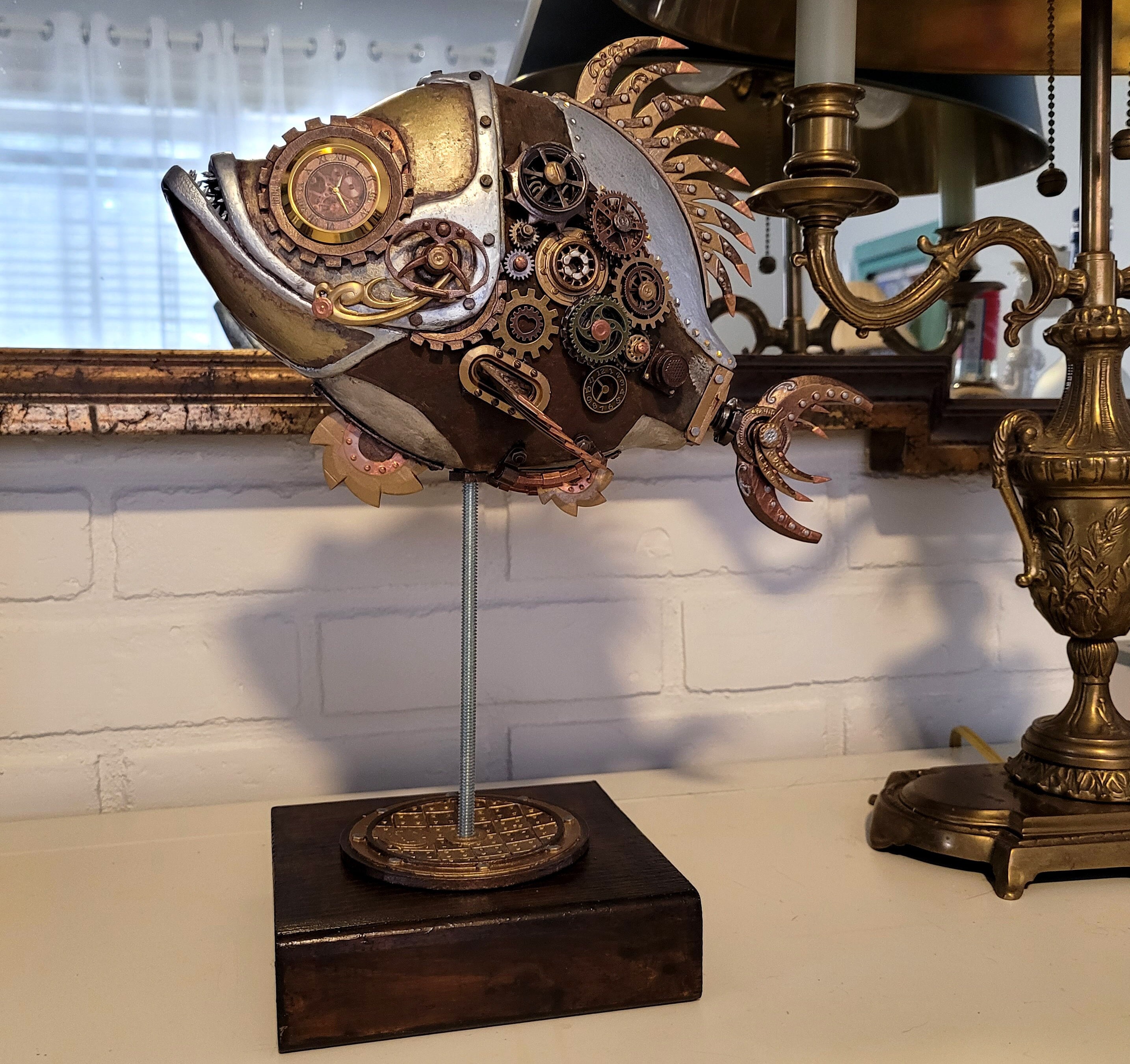 Steampunk Fish Clock Piranha Sculpture Fish Sculpture Custom Made ...