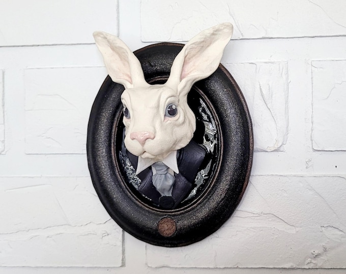 White Rabbit Framed Portrait | Handmade | Hand Colored | Gothic Decor ...