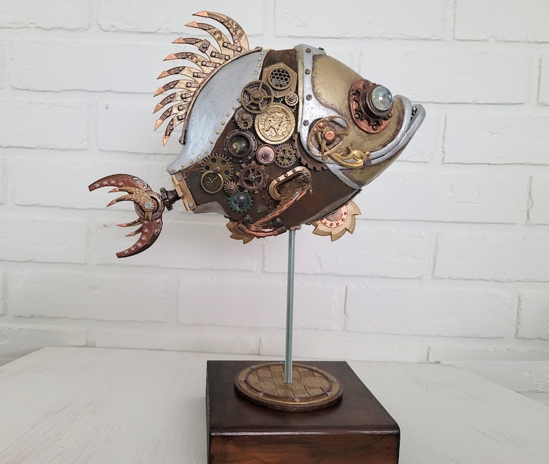 Steampunk Fish Clock Piranha Sculpture Fish Sculpture Custom Made ...