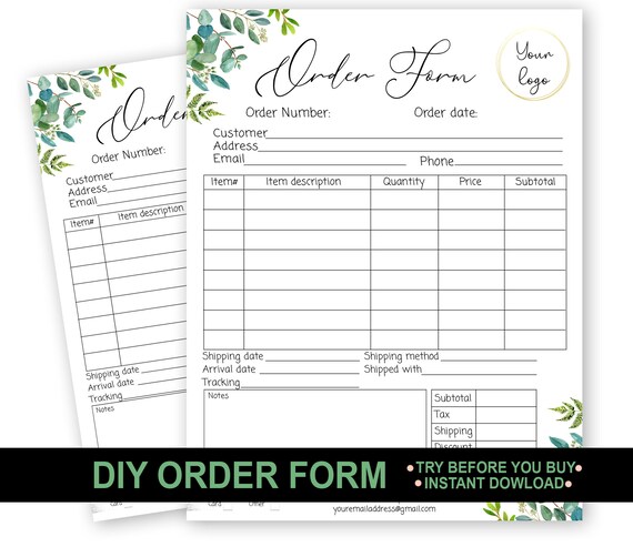 Small Business Template Editable Order Form Add Your Logo | Etsy