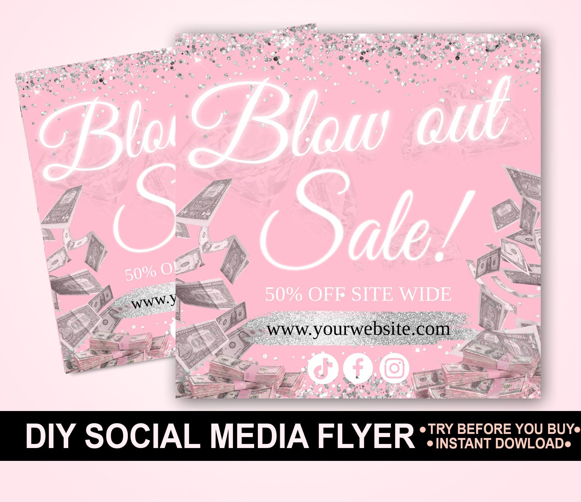 Pink Blow Out Sale Social Media Flyer Template (DIY) - Etsy