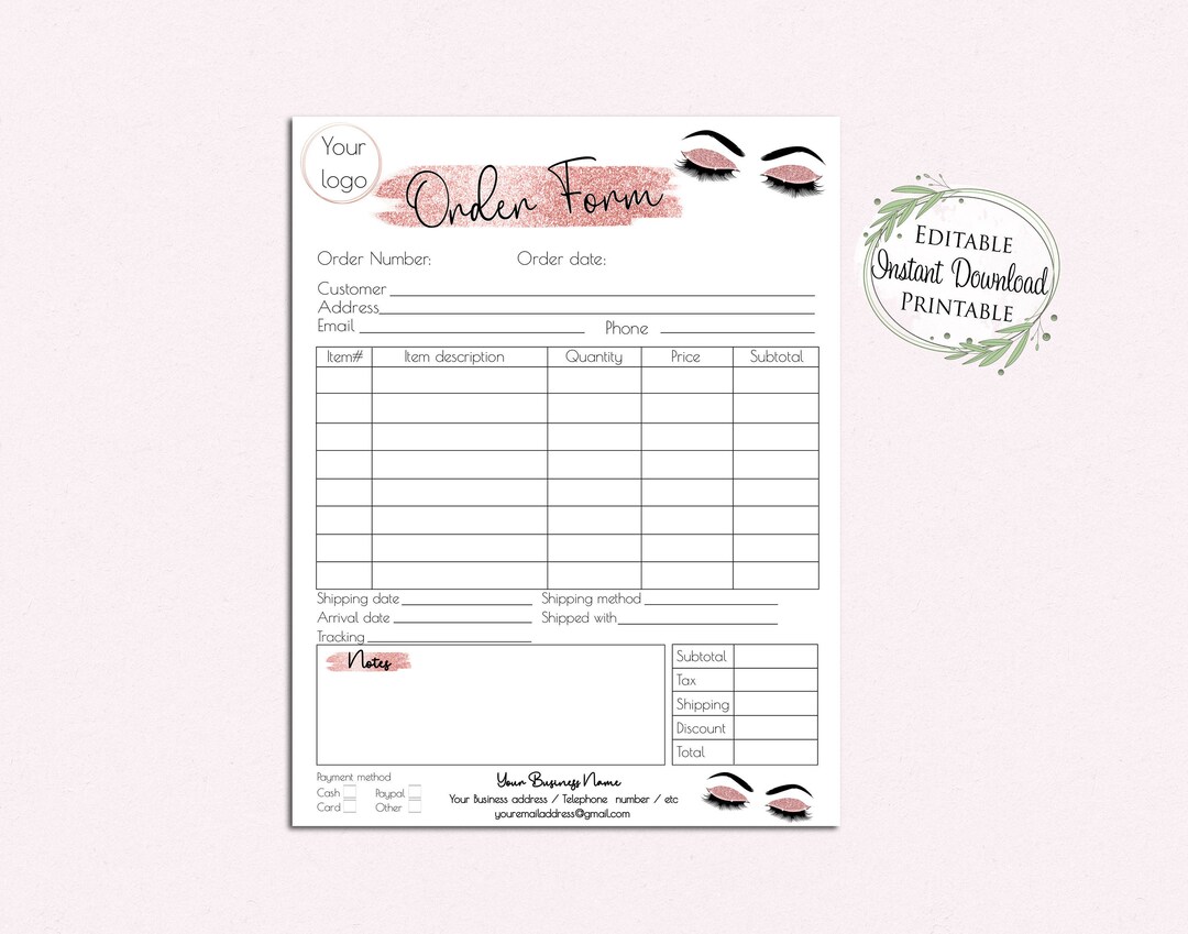 Small Business Template, Editable Order Form, Add Your Logo, LASH ...