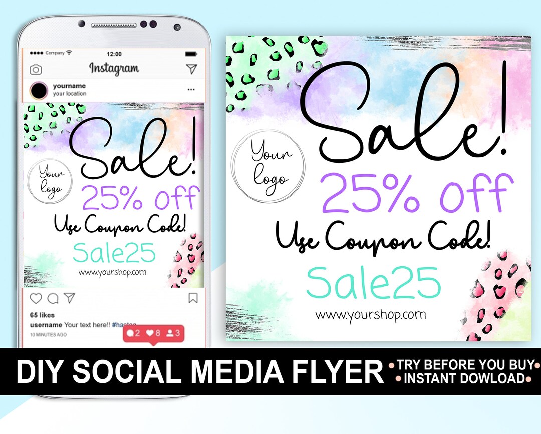 DIY Social Media Flyer, Rainbow Leopard/cheetah Print, Sale Flyer ...