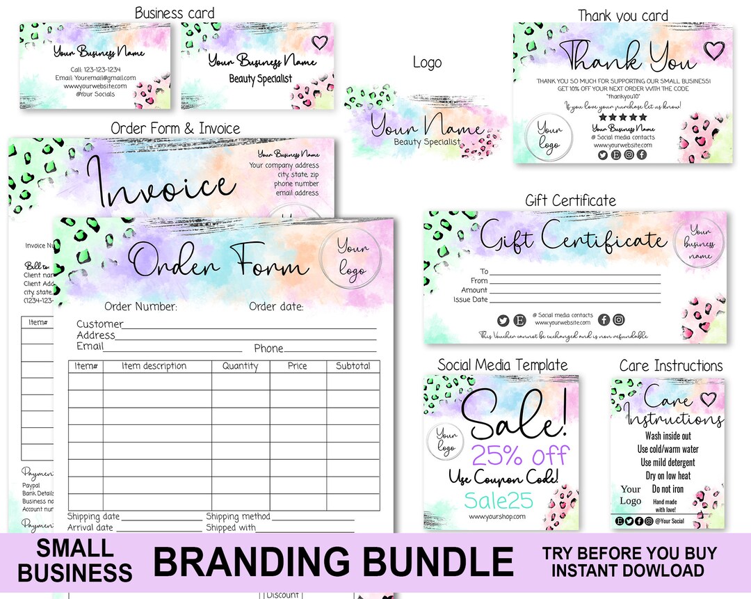 Small Business Branding Kit- DIY Templates- Logo, Business Card, Thank ...