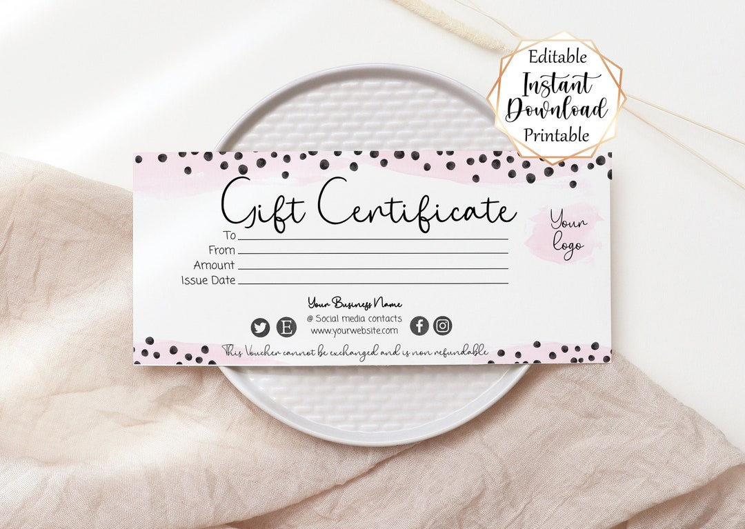 Printable Gift Certificate With Option to Add Your Logo. Electronic ...