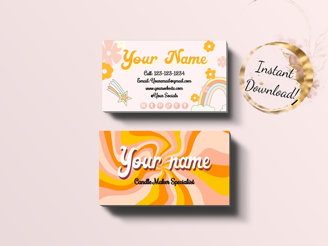Retro Orange Pink Groovy 70s Design- Printable Small Business Card -add ...