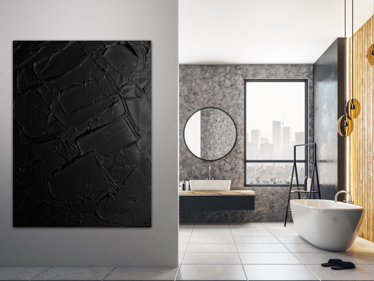 Concrete Wall Art, Palette Knife Painting, Hotel Room Decor, Minimalist ...