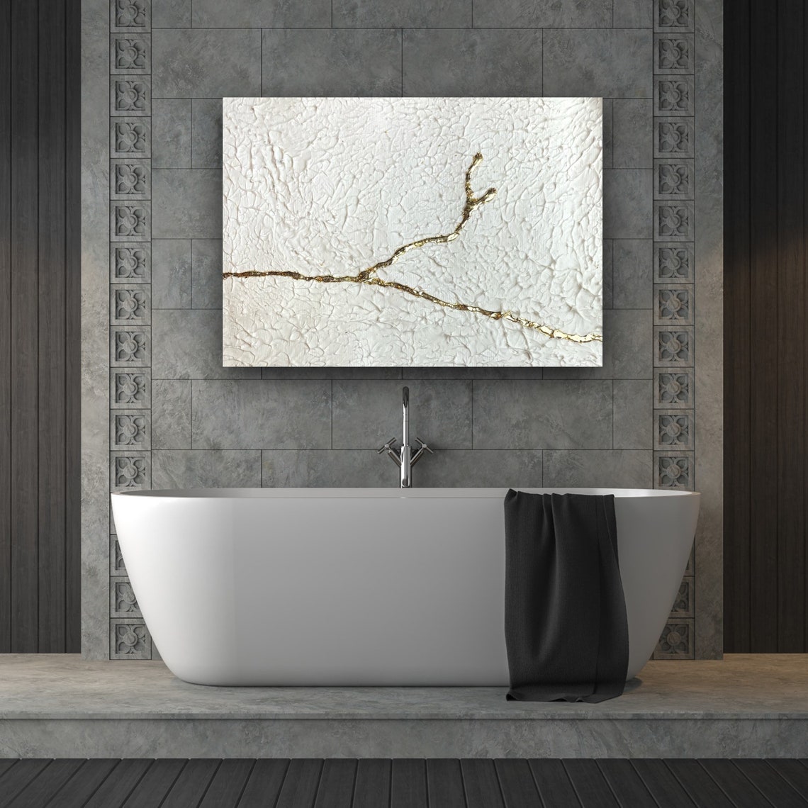 Kintsugi Pottery Kintsugi Plaster Wall Art White Textured - Etsy