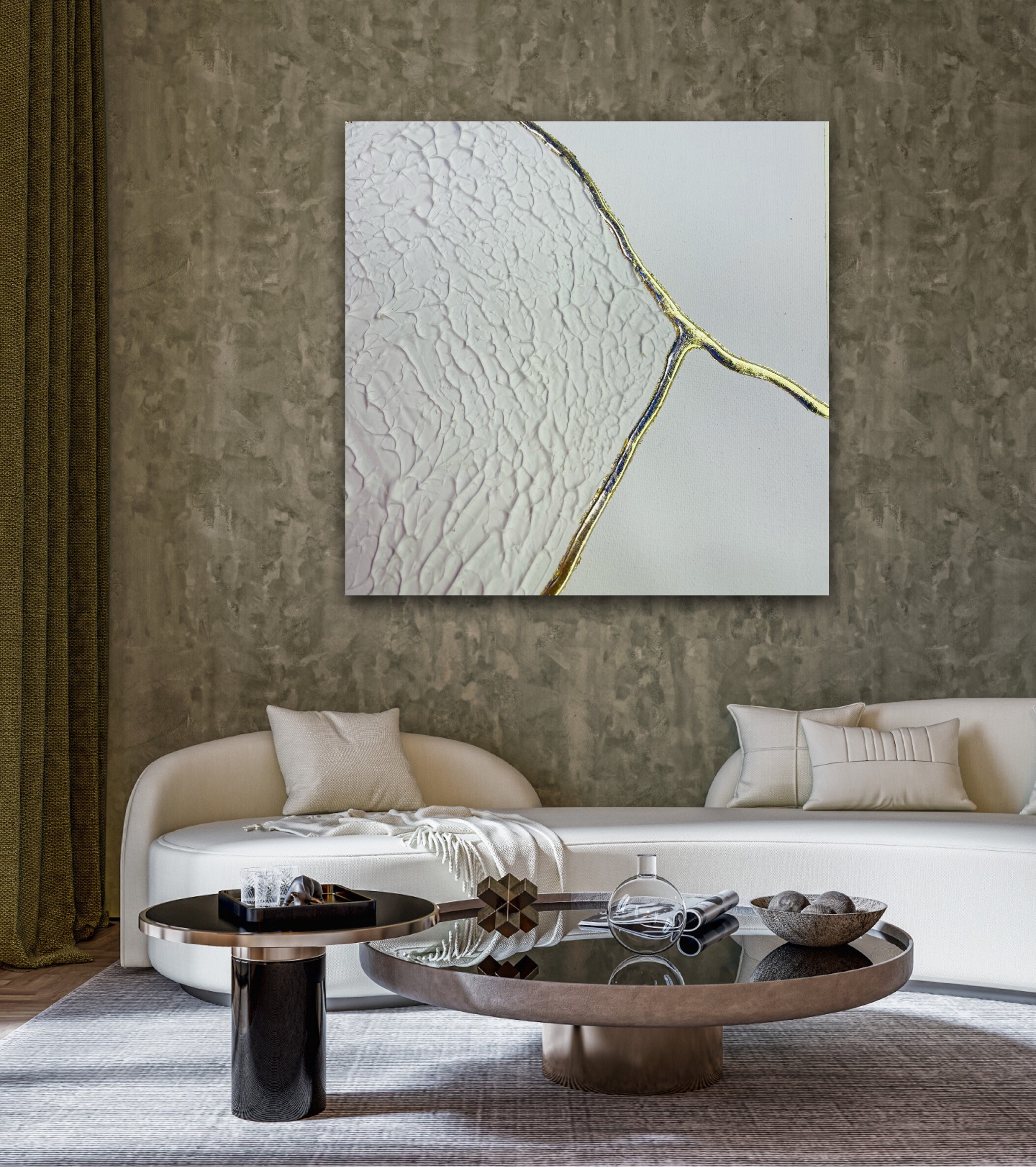 White Minimalist Plaster Art, Kintsugi, Kintsugi Wall Art, Kintsugi Pottery, Gold Leaf Painting ...