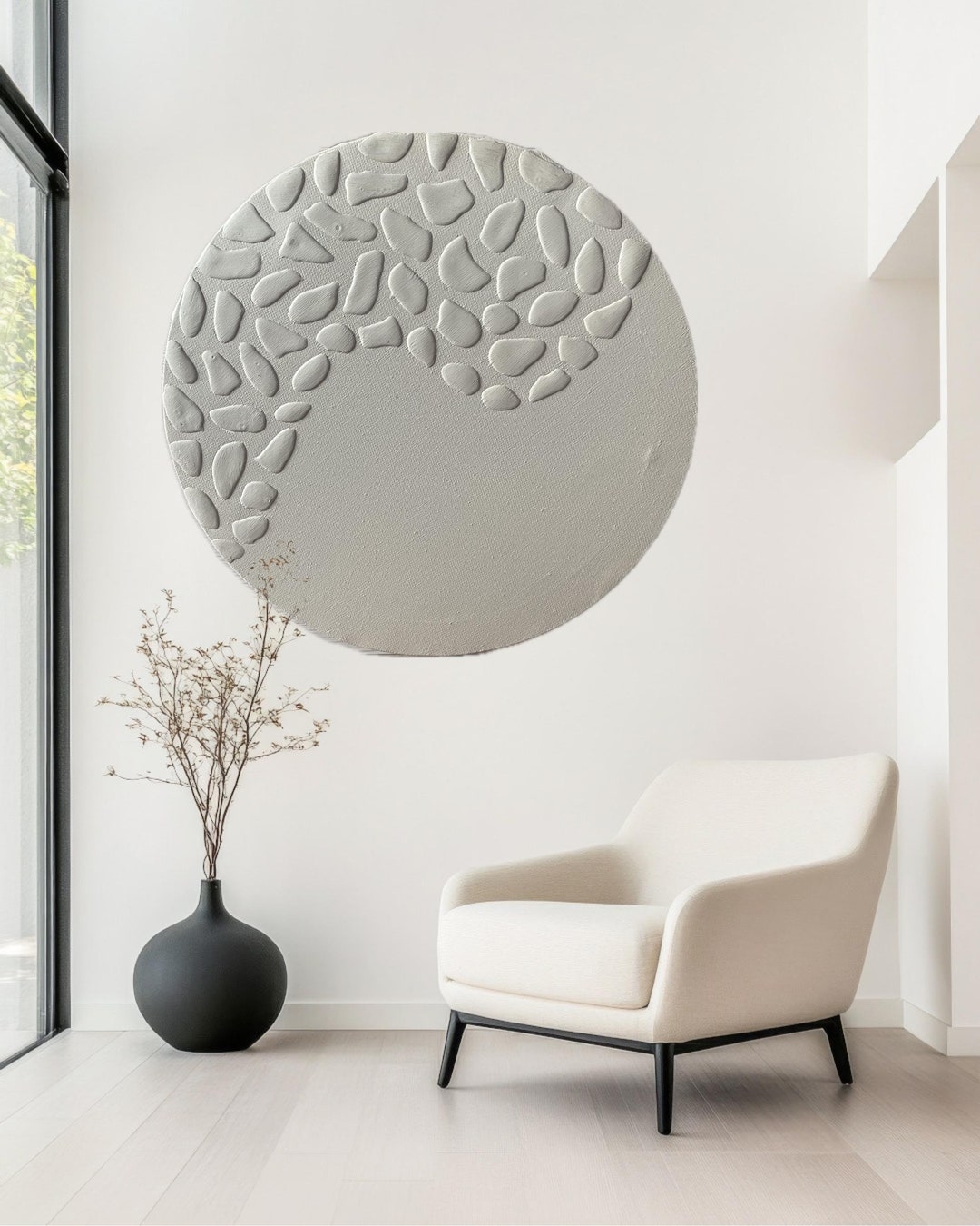 Wabisabi, Round Wall Art, Circular Wall Art, Beige Art Canvas ...