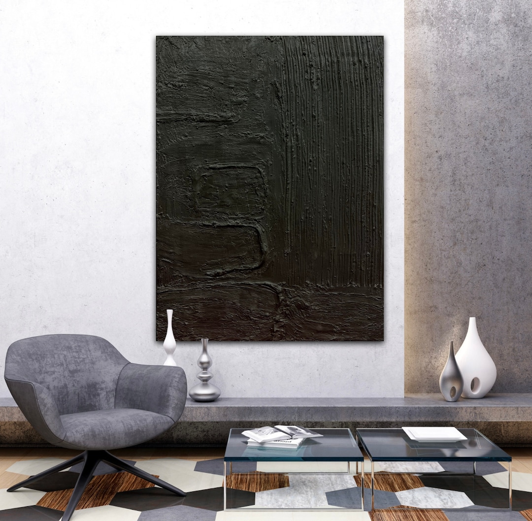 Black Textured Painting: Oversized Abstract 3D Canvas Art - Etsy