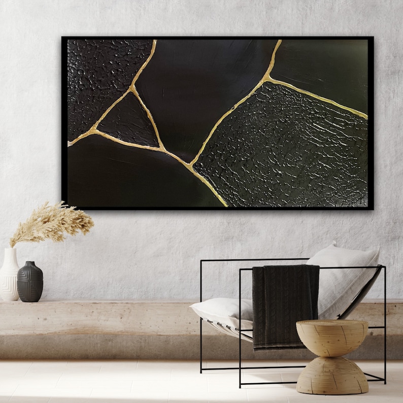 Kintsugi Wall Art, Kintsugi, Kintsukuroi, Black Plaster Wall Art,large ...