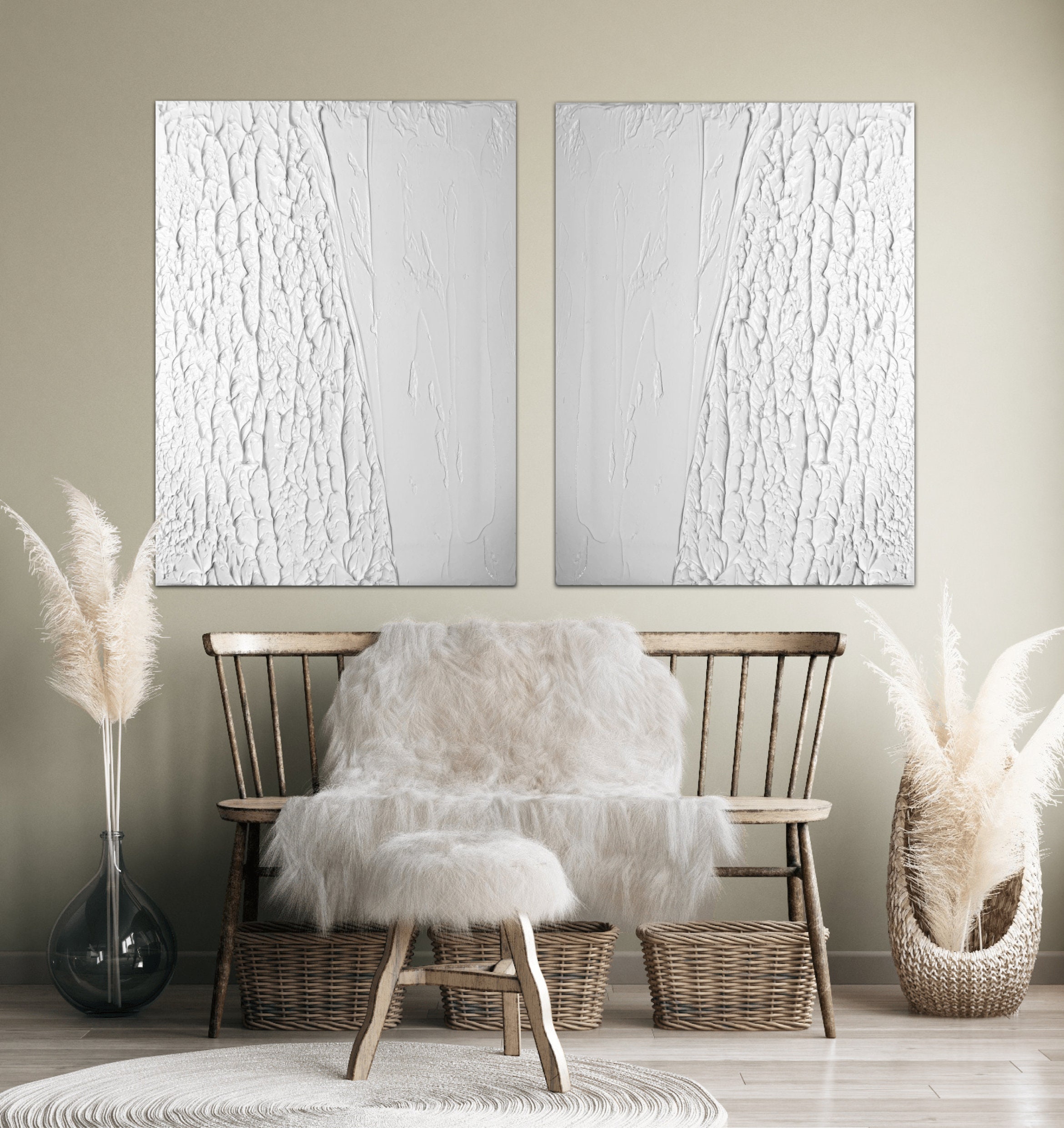 White Plaster Wall Art Set of Two Wall Art Sculptural Wall - Etsy