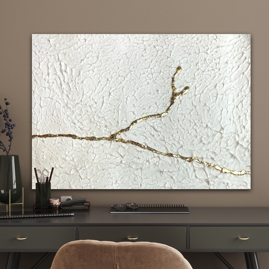 Kintsugi Pottery Kintsugi Plaster Wall Art White Textured - Etsy