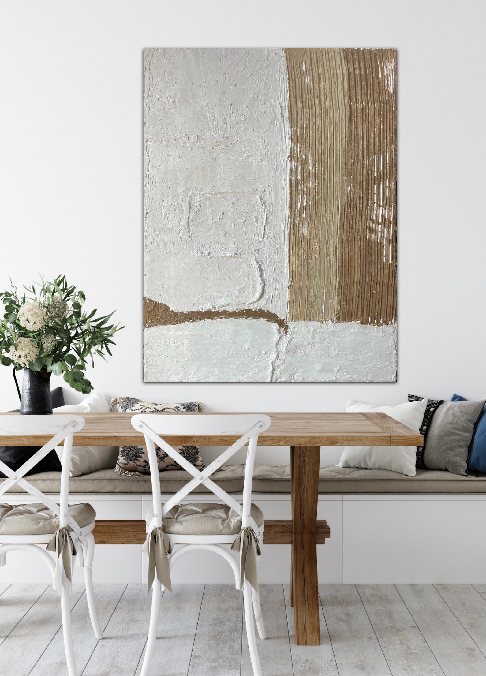 Grand tableau, Beige, Decoration murale bois, Tableau blanc, Tableau ...