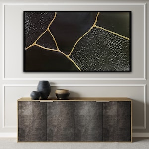 Kintsugi Wall Art, Kintsugi, Kintsukuroi, Black Plaster Wall Art,large ...