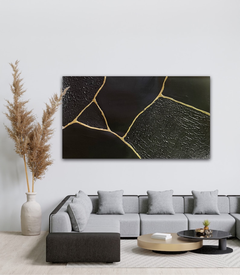 Kintsugi Wall Art, Kintsugi, Kintsukuroi, Black Plaster Wall Art,large 3D Wall Art,japanese ...