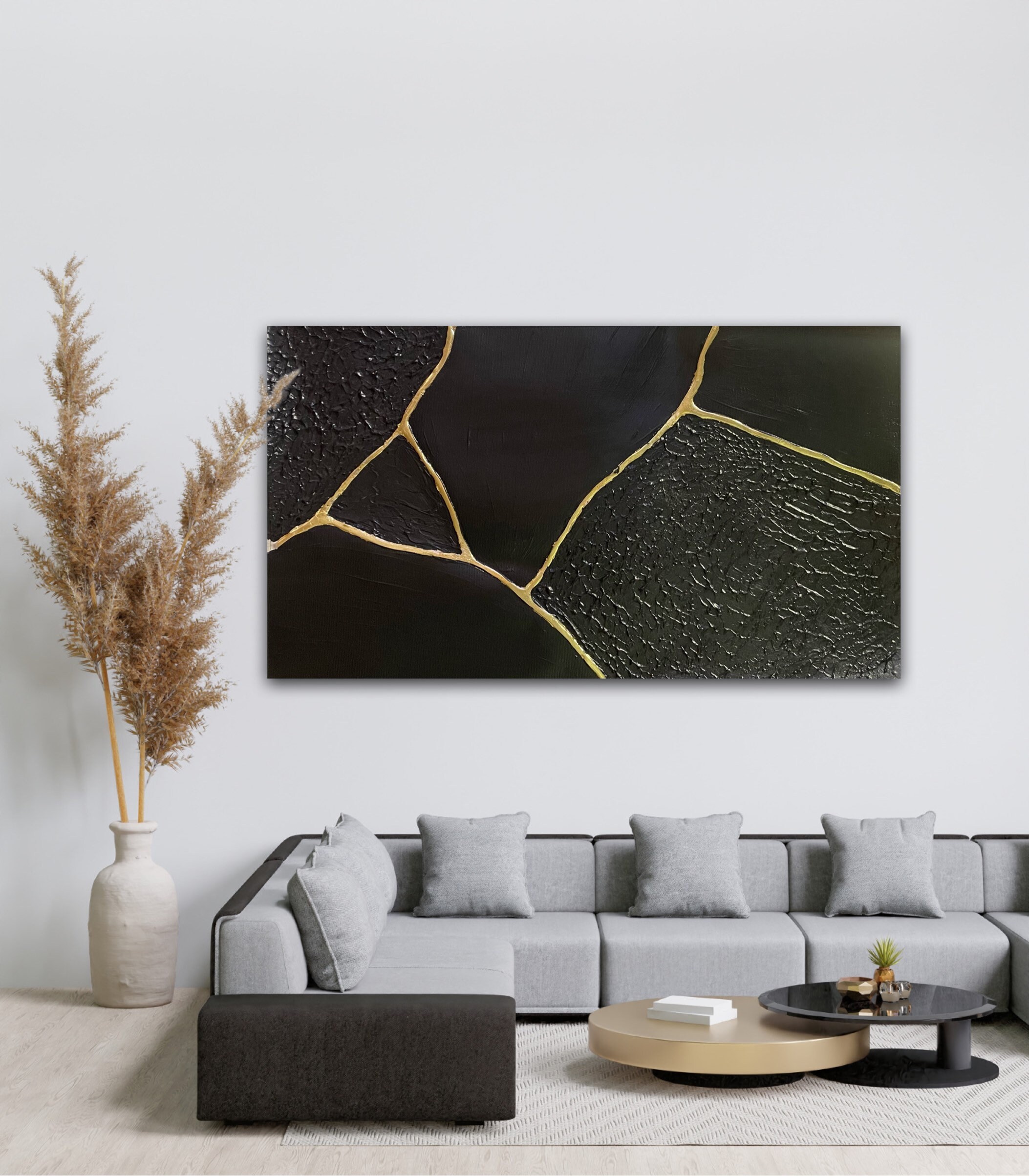 Kintsugi Wall Art, Kintsugi, Kintsukuroi, Black Plaster Wall Art,large ...