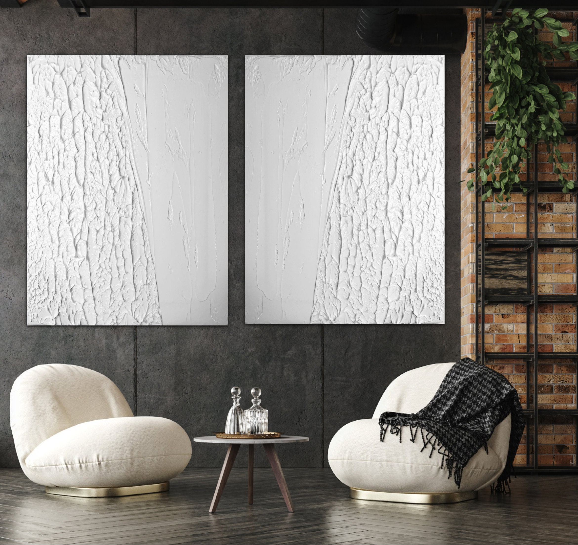 White Plaster Wall Art Set of Two Wall Art Sculptural Wall - Etsy