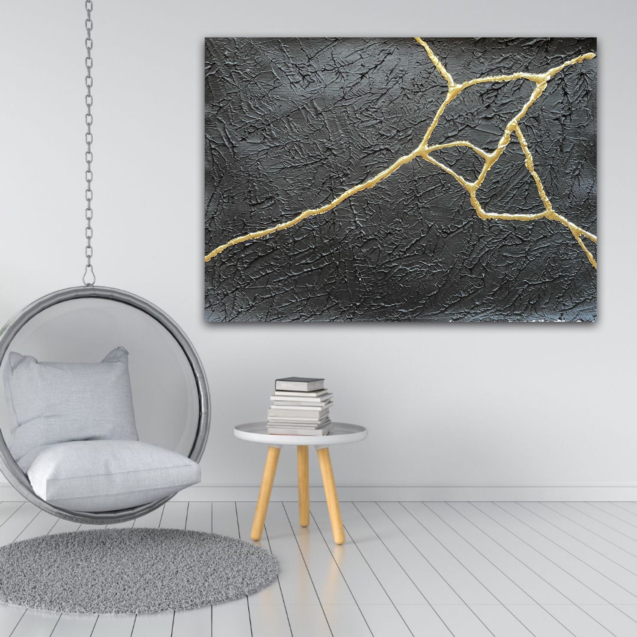 Black Kintsugi Wall Art Wabi Sabi Furniture Kintsugi - Etsy