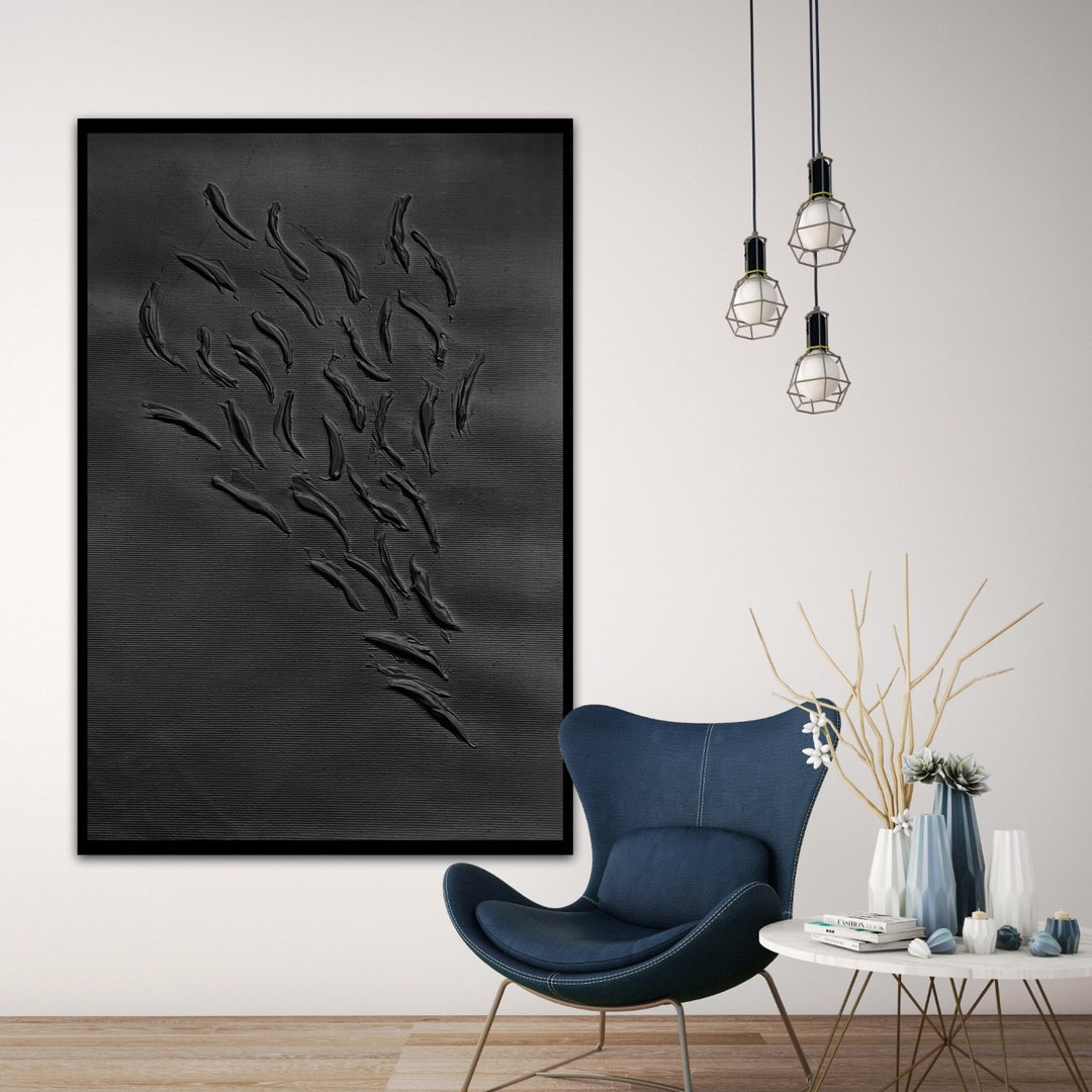 Tableau 3D, Grand tableau, platre, Peinture abstraite, Tableau noir ...
