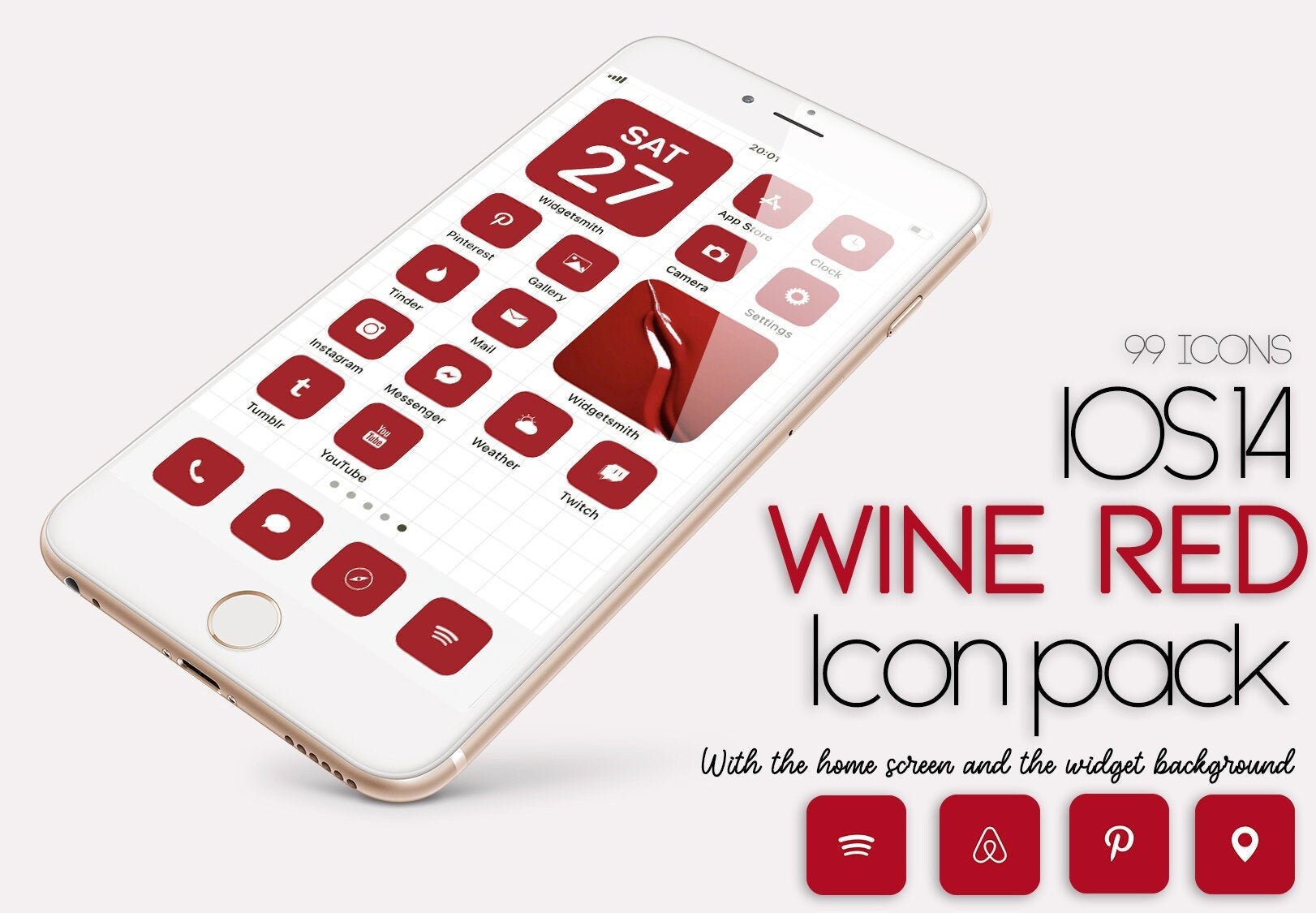 Wine Red IOS 14 Icon Theme Pack - Red & White Aesthetic Home Screen ...