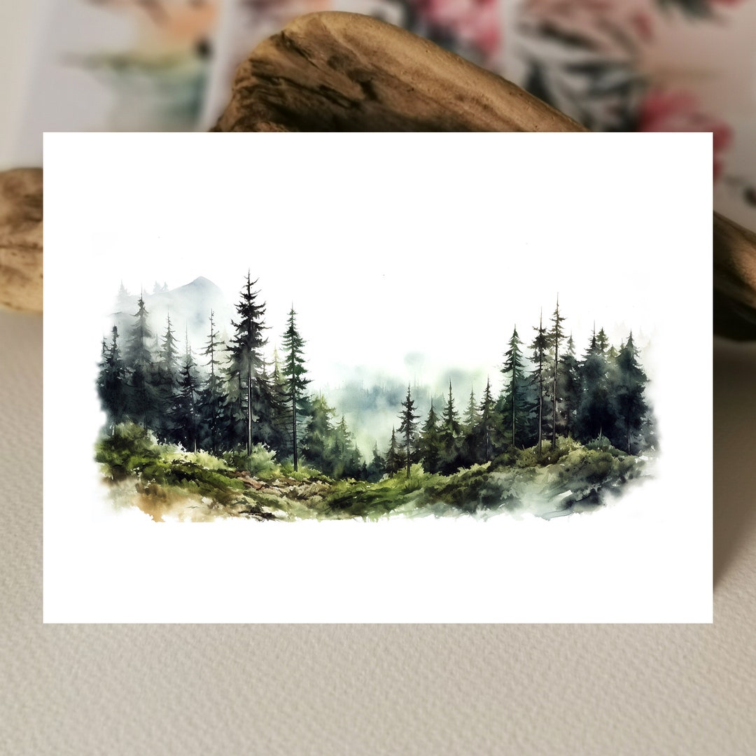 Watercolor Card | Postcard Greeting Card | Pine Forest Nature Motif ...