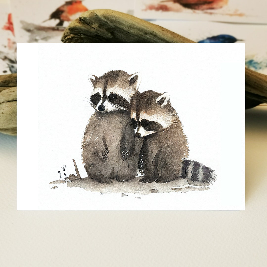 Raccoon Card Loving Raccoon Couple Postcard for Valentine's Day I I ...