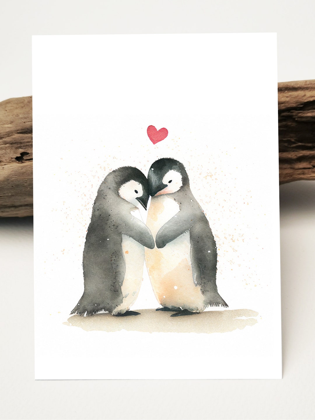 Watercolor Card Loving Penguin Couple Postcard for Valentine's Day I I ...
