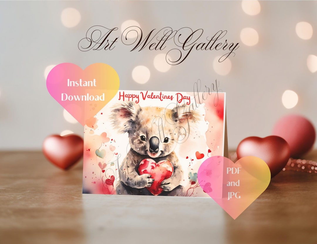 Koala Valentines Card Printable, Cute Koala Love Card, Koala Bear Card ...