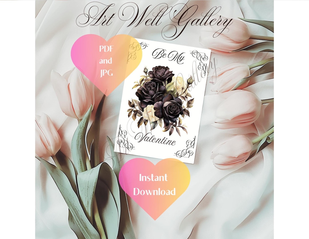 Black Roses Valentines Day Card Printable, Black Ros Love Card, Gothic ...