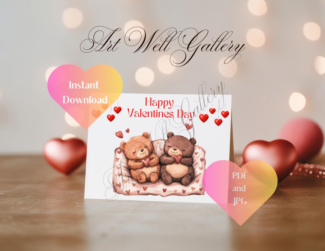 Teddy Bear Valentine Card Printable, Cute Valentine Bear Card, Teddy ...