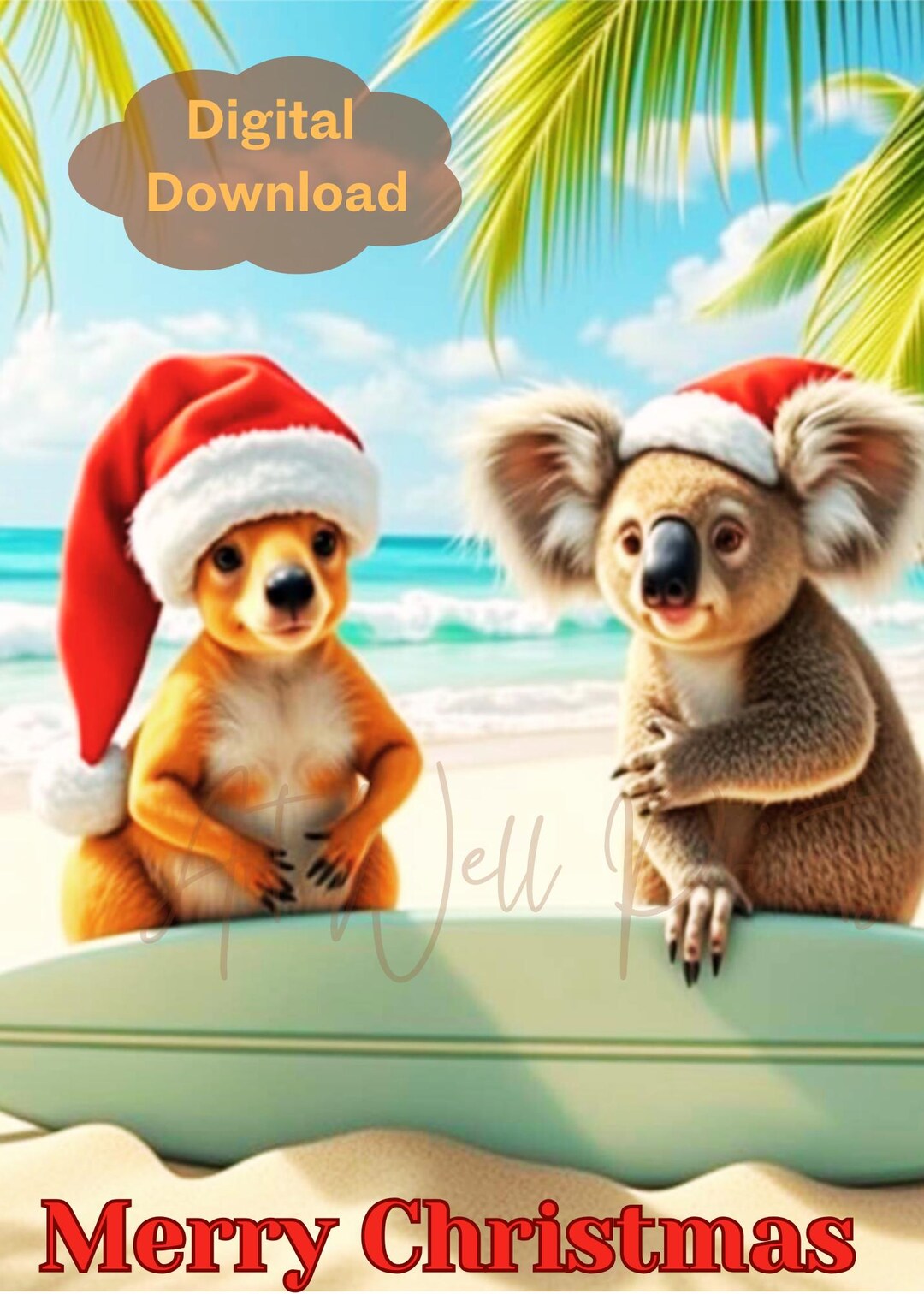 Aussie Christmas Card With Koala and Kangaroo, Australian Christmas ...