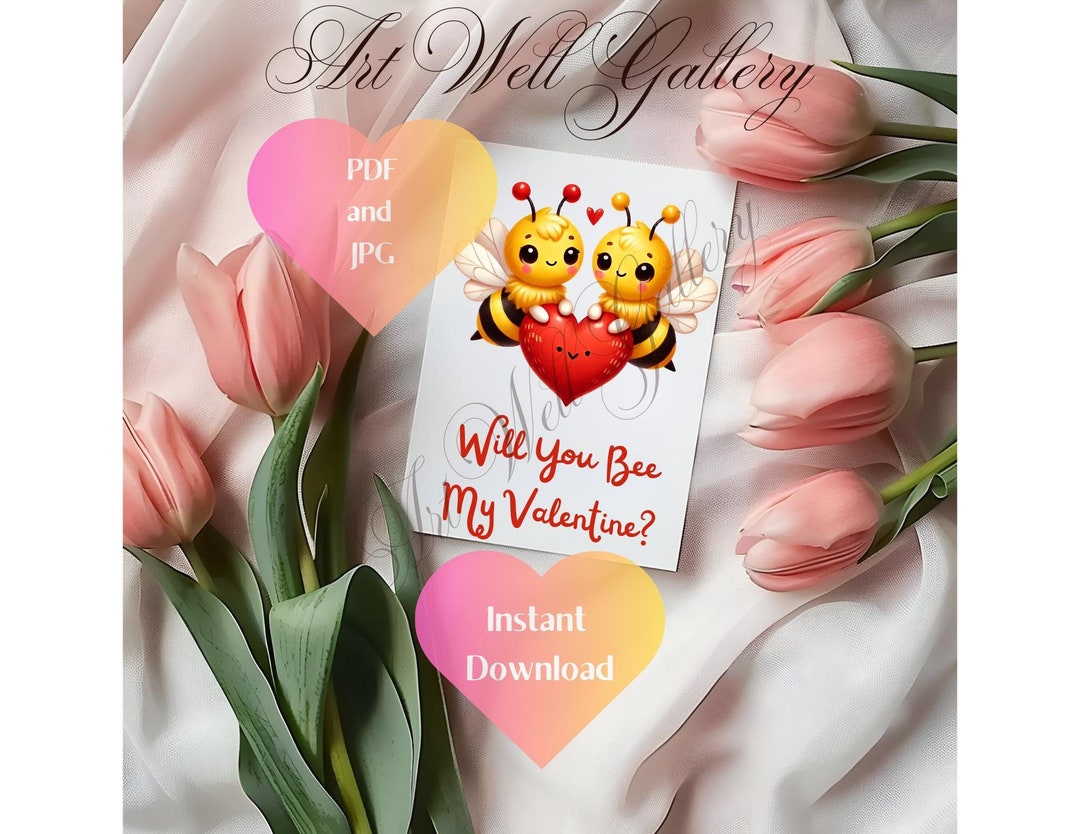 Cute Bee Valentines Day Card Printable Will You Bee My Valentine Card ...
