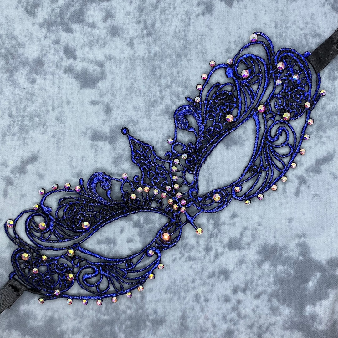Lace Eye Mask With Crystals Royal Blue / Masquerade Party Mask / Sexy ...