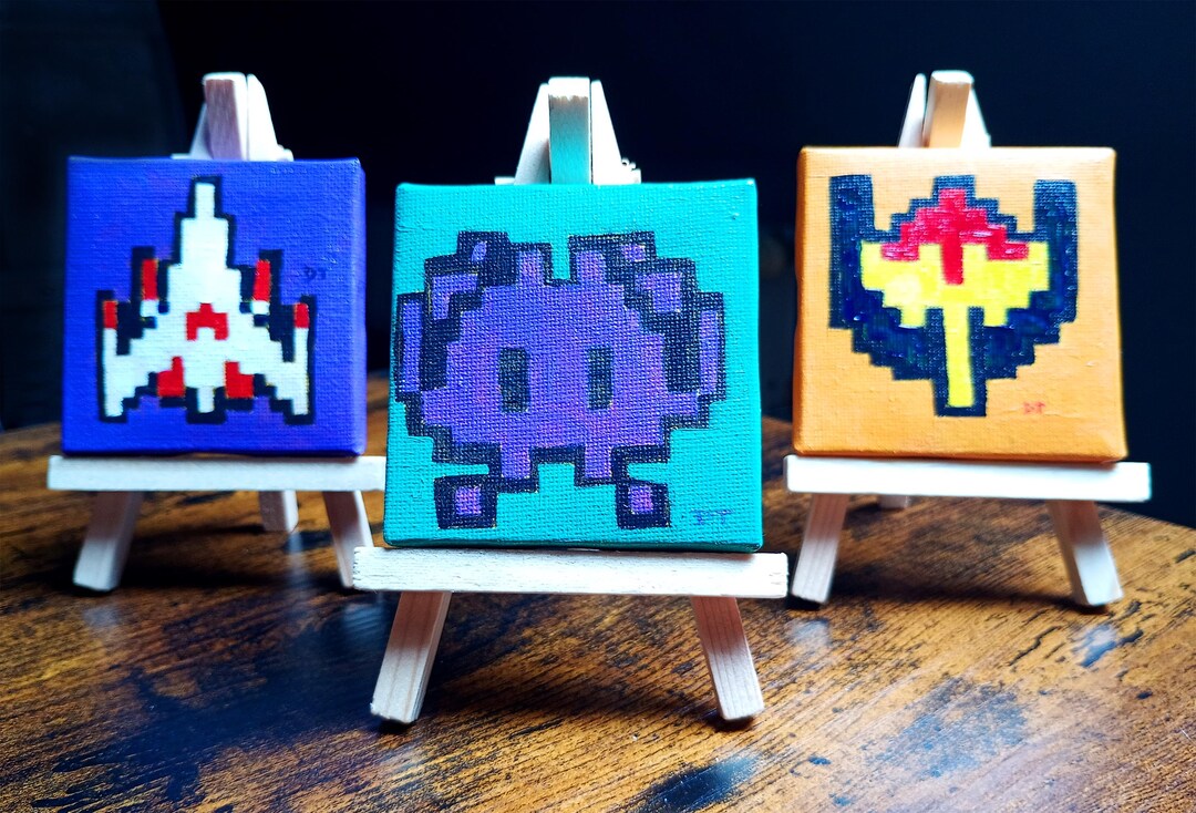Mini Oil Painting Set of 3 – Galaxy Arcade Games Canvas – Pixel Art ...