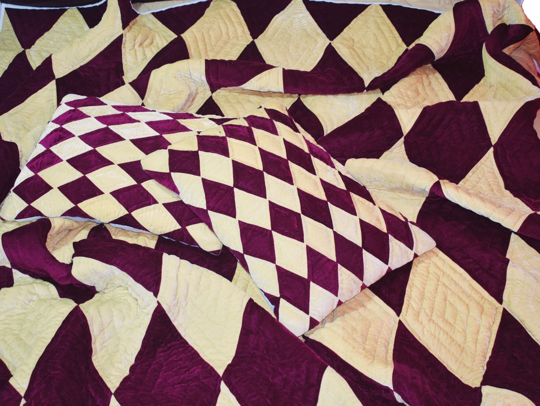 Purple and Gold Velvet Quilt Diamond King Comforter Bedspread Blankets ...