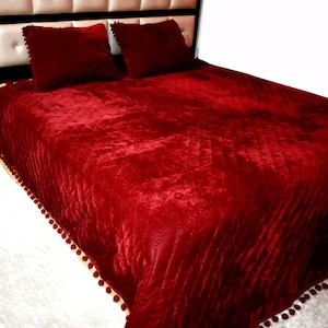 Deep Red Velvet Quilt King Blanket Velvet Comforter Bedspread Weighted ...