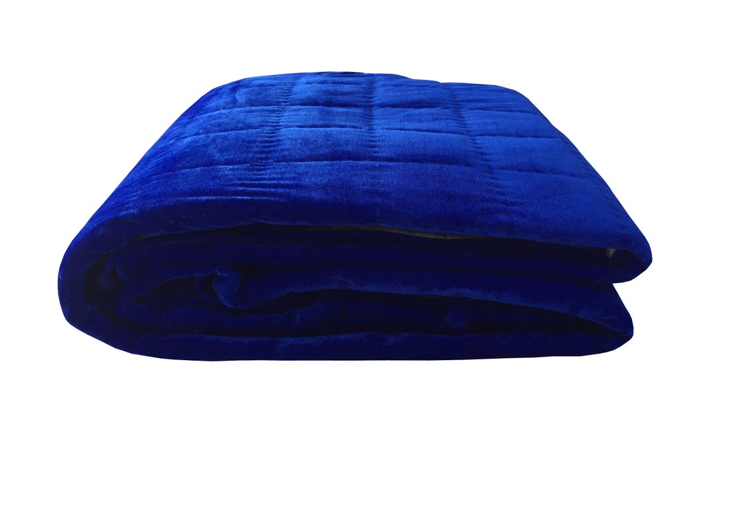 Customize Royal Blue Velvet Bedspread, Coverlet_ Box Stitched Velvet ...