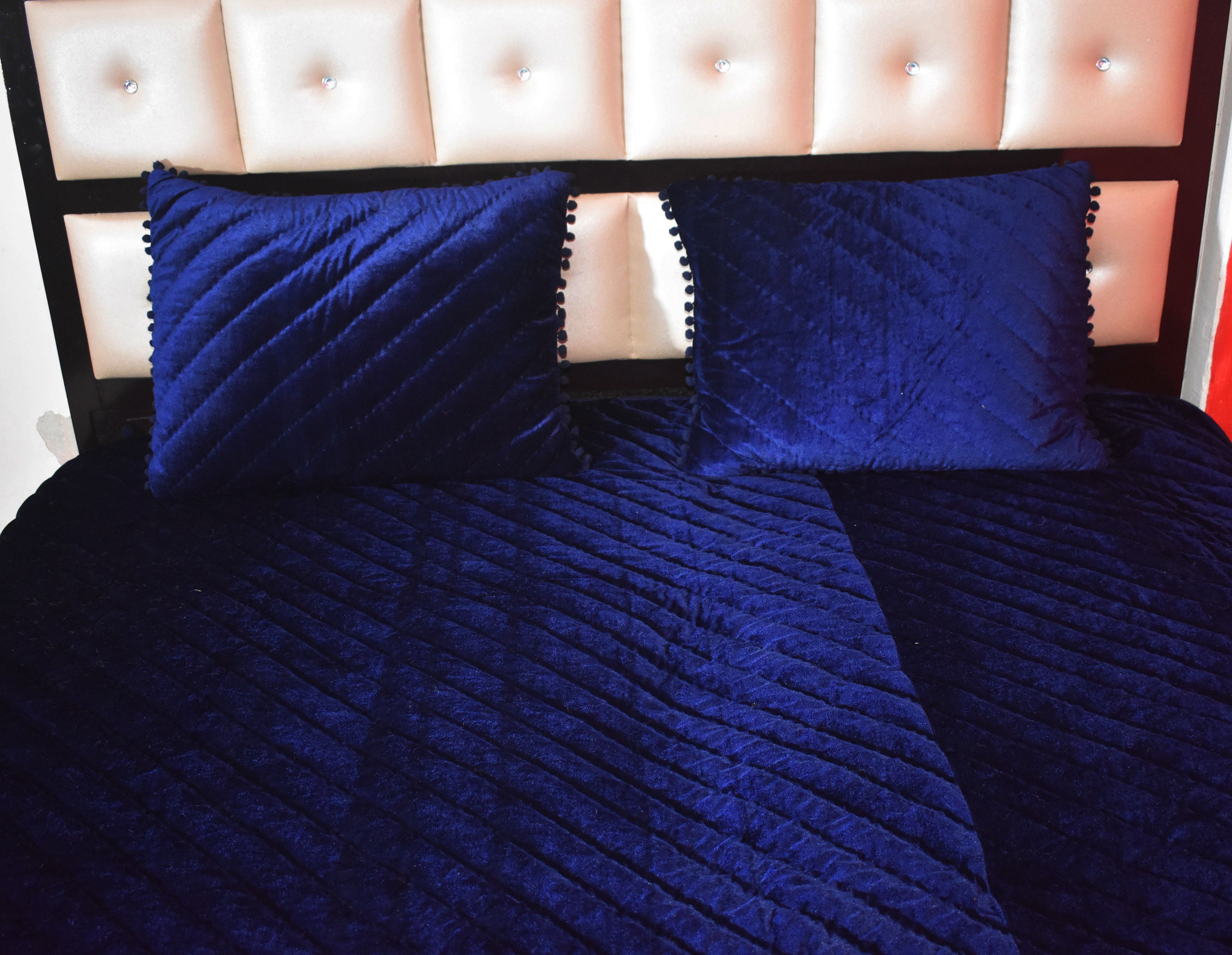 Navy Blue Velvet Quilt King Blanket Velvet Comforter Bedspread Weighted ...
